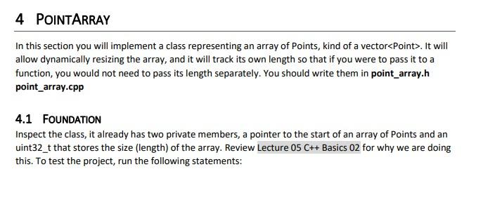 Solved 4 POINTARRAY In this section you will implement a | Chegg.com