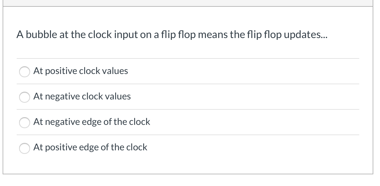 Solved A bubble at the clock input on a flip flop means the | Chegg.com