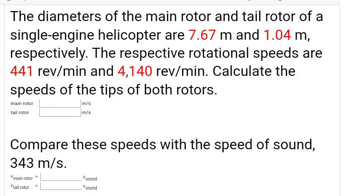 Solved The diameters of the main rotor and tail rotor of a | Chegg.com