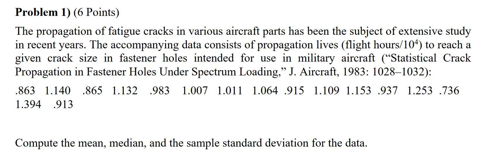 Solved The propagation of fatigue cracks in various aircraft | Chegg.com