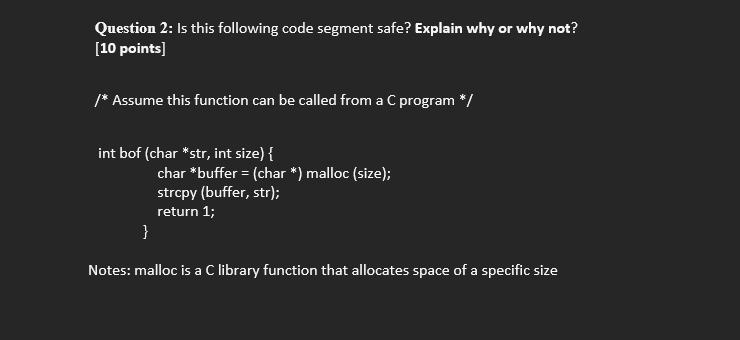Solved Question 2: Is this following code segment safe? | Chegg.com