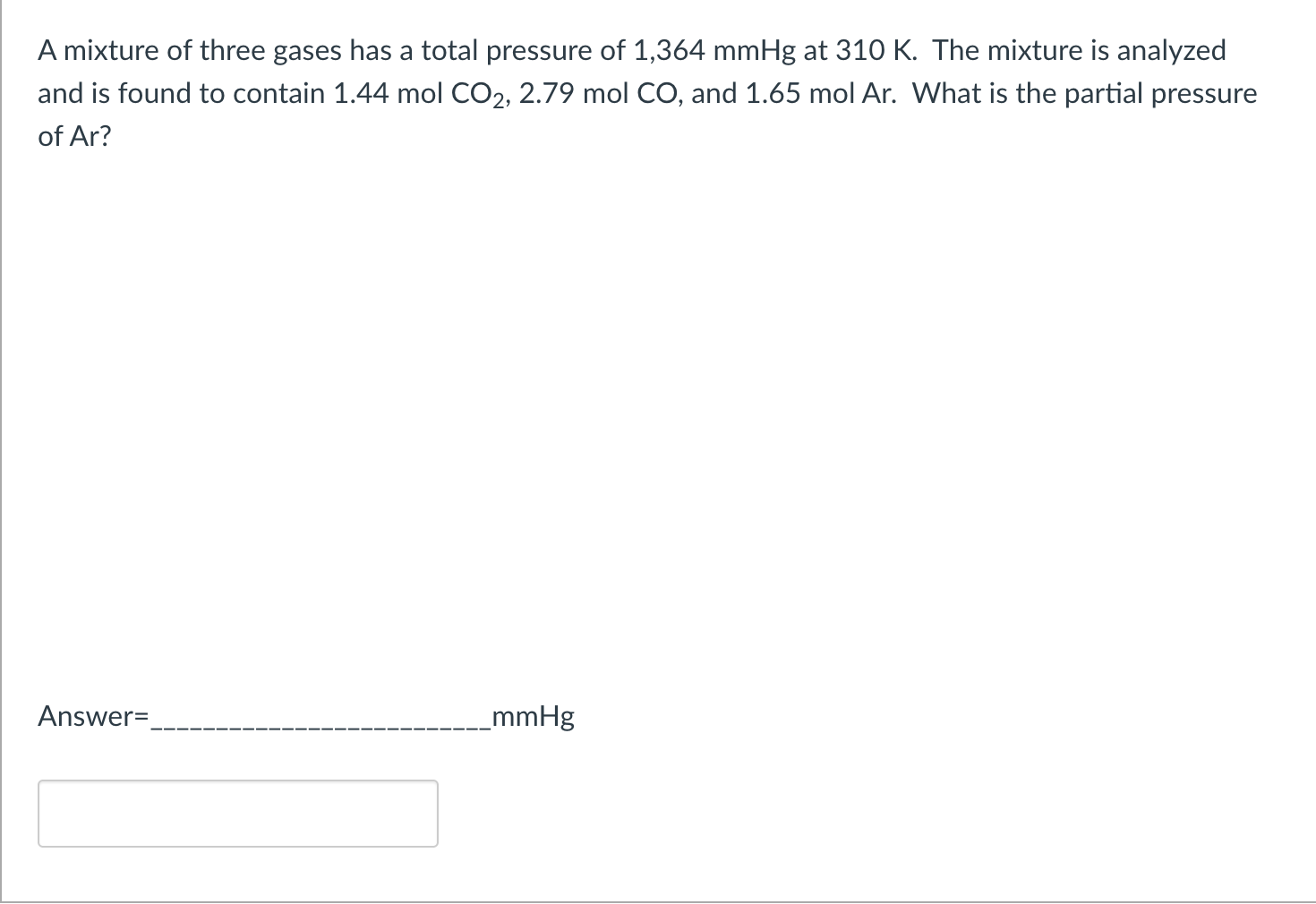 Solved A mixture of three gases has a total pressure of | Chegg.com