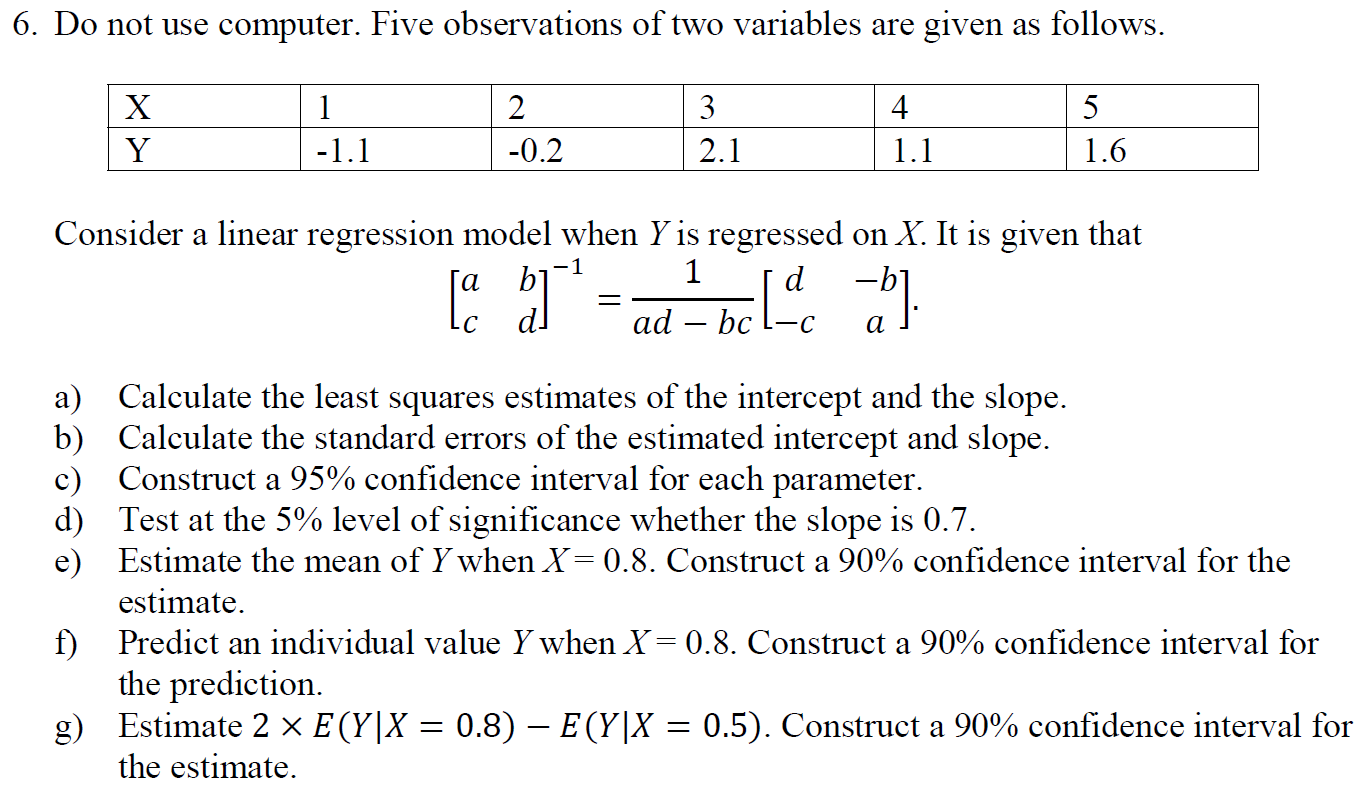 6. Do not use computer. Five observations of two | Chegg.com