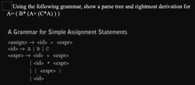 Solved a Using the following grammar, show a parse tree and | Chegg.com