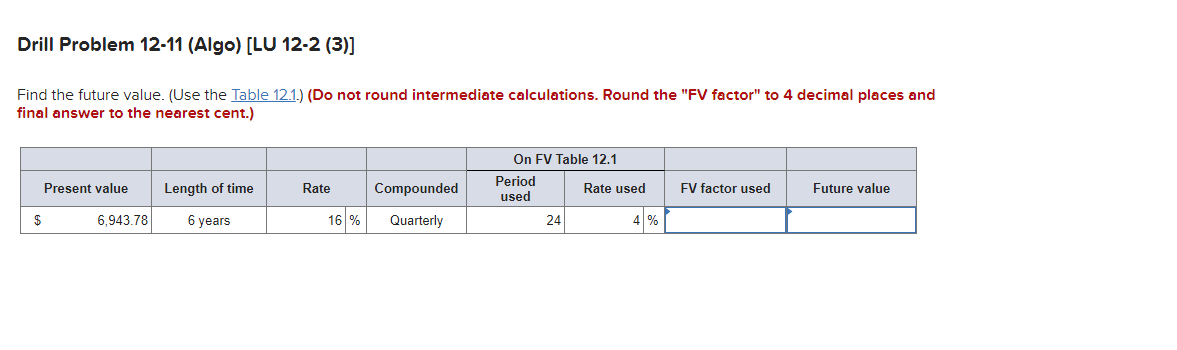 Solved Find the future value. (Use the Table 12.1.) (Do not | Chegg.com