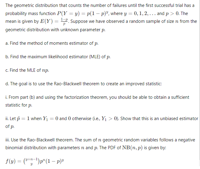 Solved The geometric distribution that counts the number of | Chegg.com