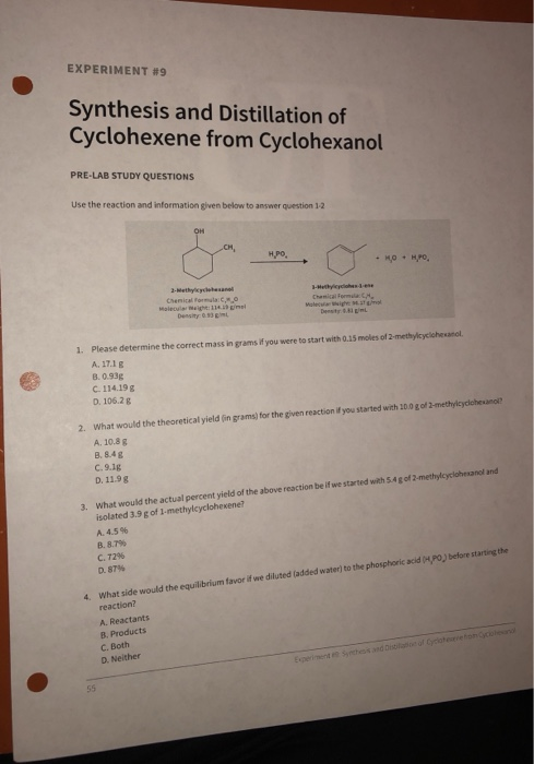 Solved EXPERIMENT #9 Synthesis and Distillation of | Chegg.com