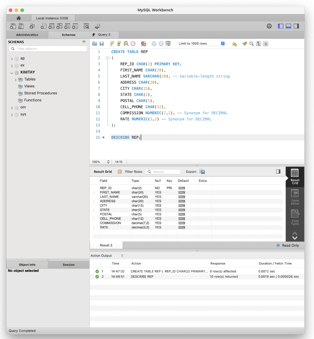 Solved Create a table named REP. The table has the same | Chegg.com