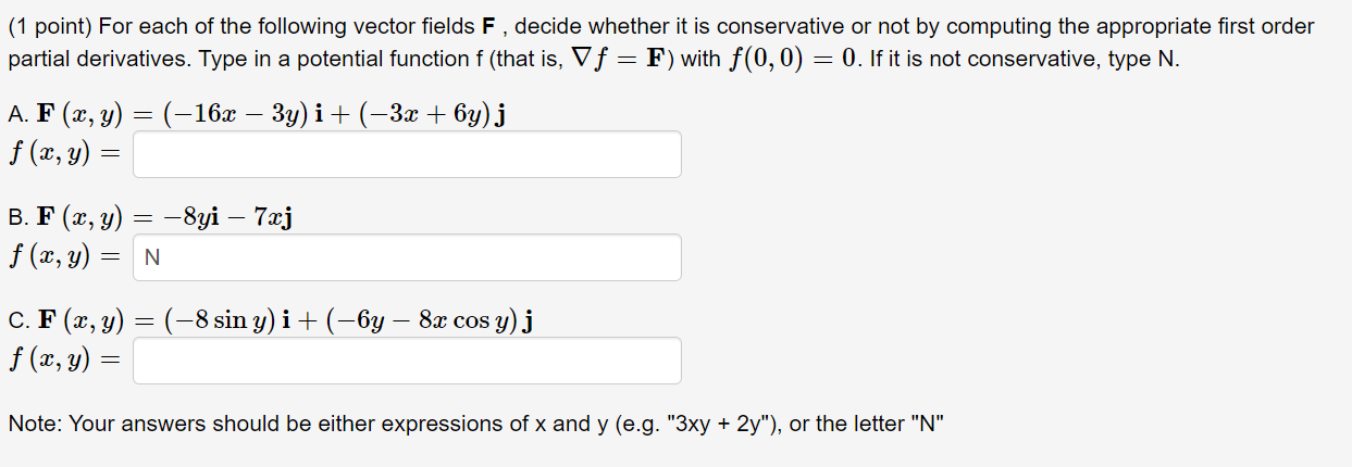 Solved For each of the following vector fields F , decide | Chegg.com