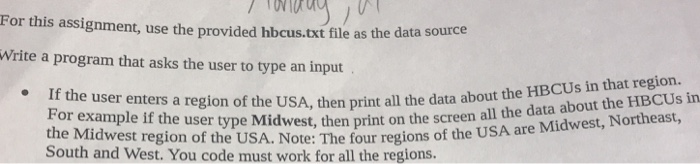 For this assignment, use the provided hbcus.tx Write | Chegg.com