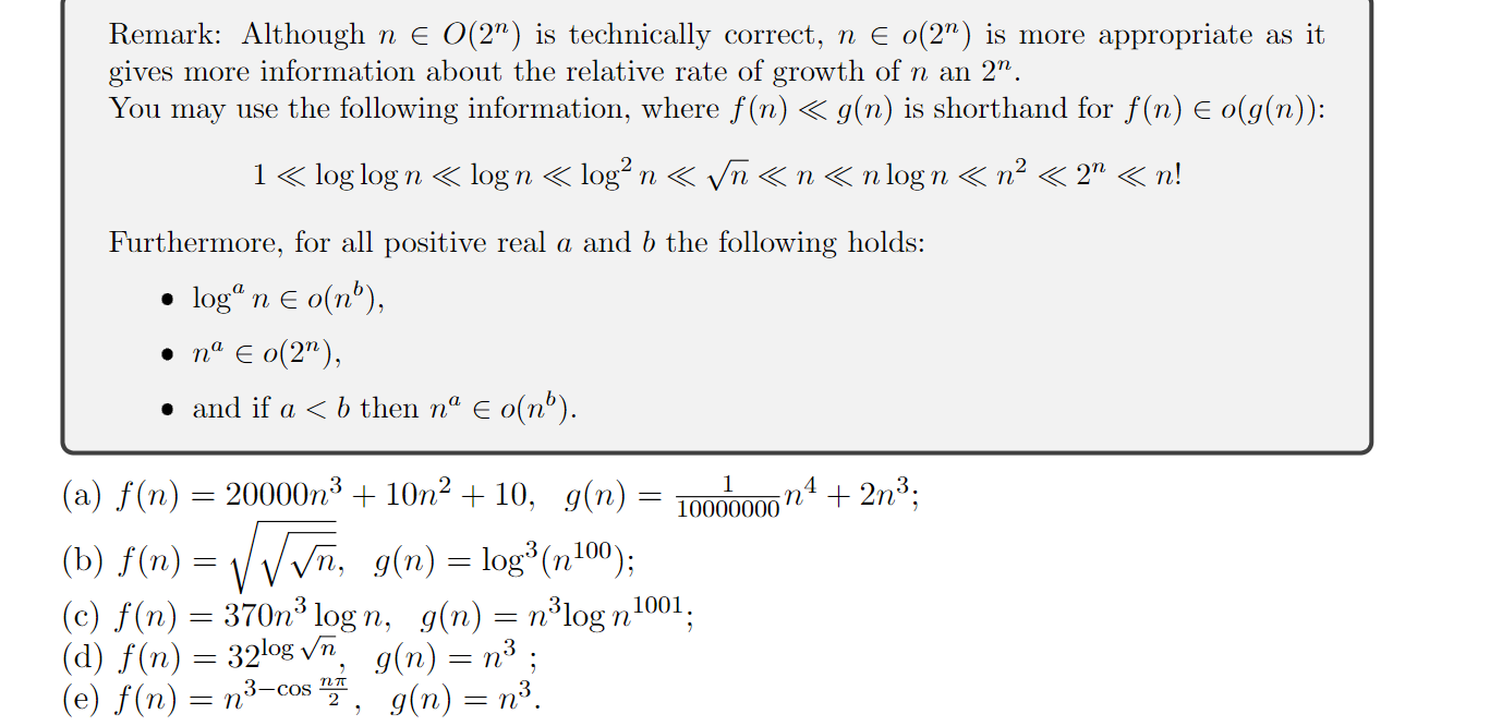 Solved For each of the following pairs of functions f (n) | Chegg.com