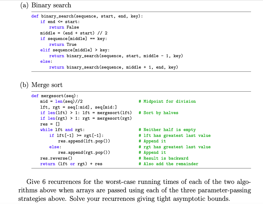 Solved (a) Binary search def binary_search(sequence, start, | Chegg.com