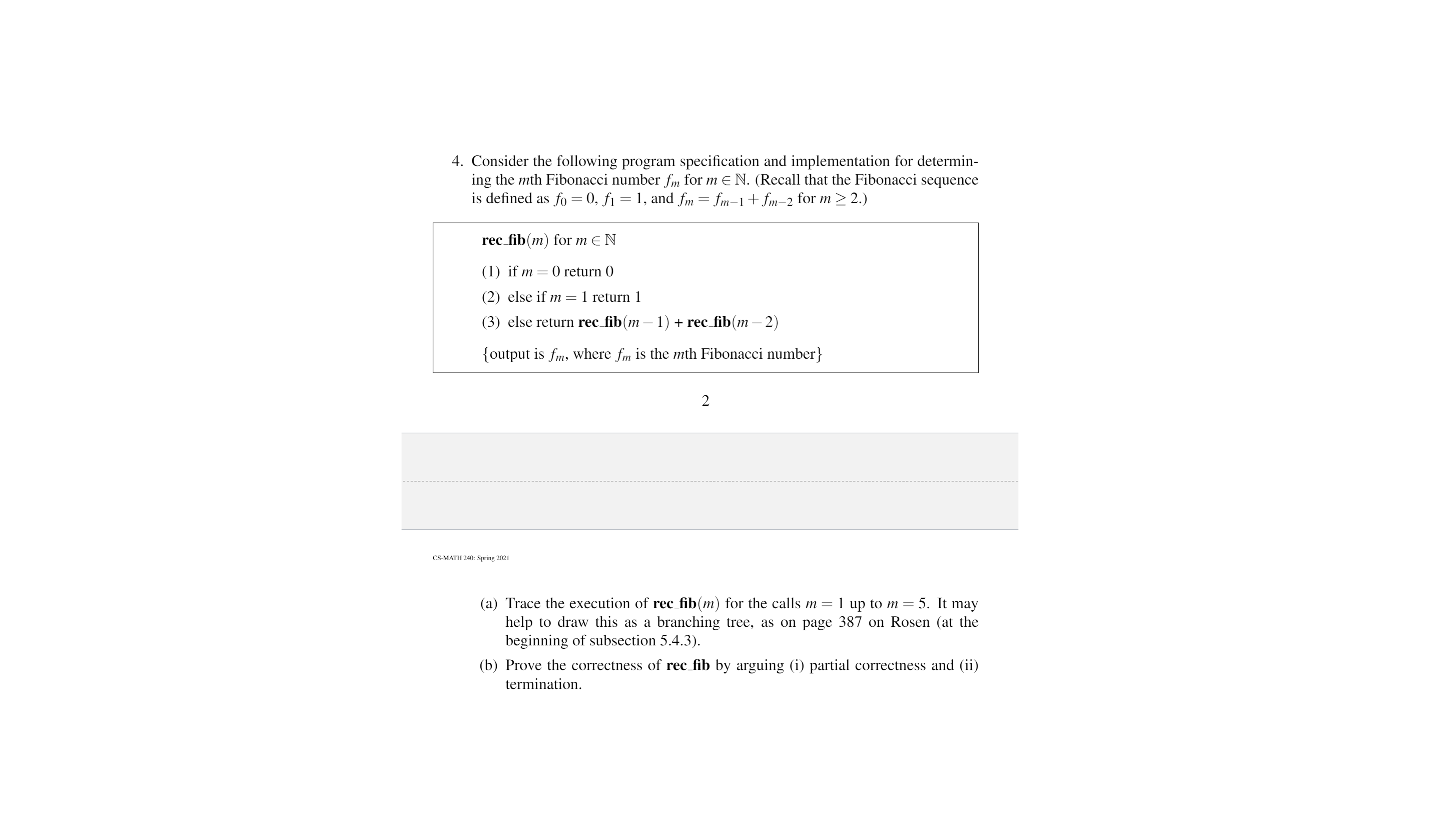 Solved 4. Consider the following program specification and | Chegg.com