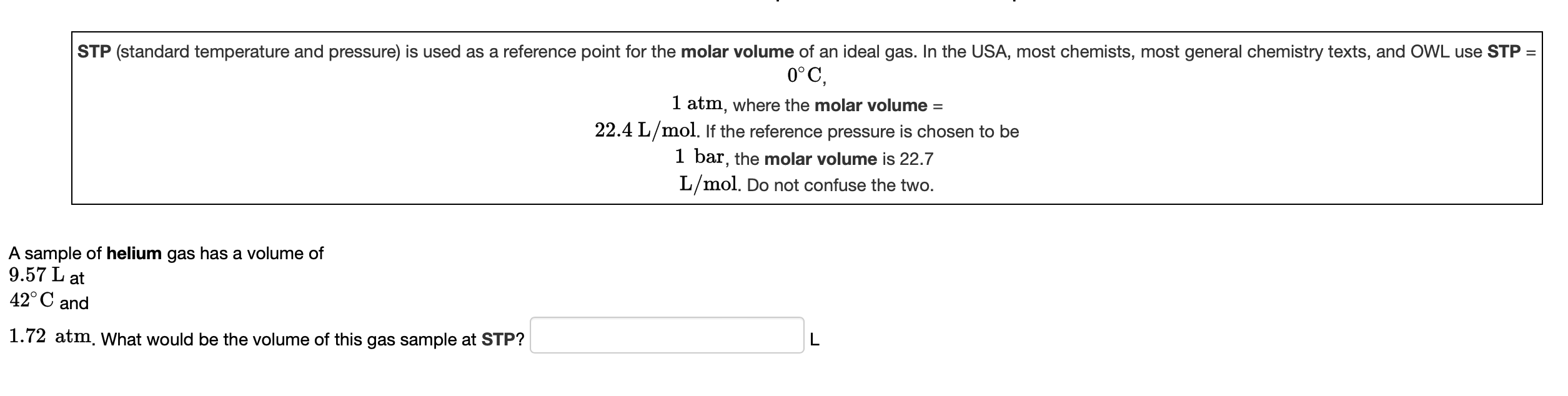 Solved 0∘C 1 atm, where the molar volume = 22.4 L/mol. If | Chegg.com