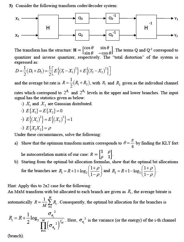 Solved 3 Consider The Following Transform Coderdecoder