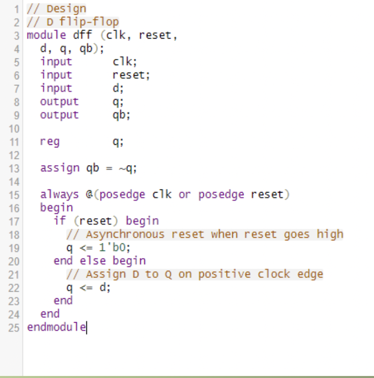 Solved 1 // Design 2 // D flip-flop 3 module dff (clk, | Chegg.com