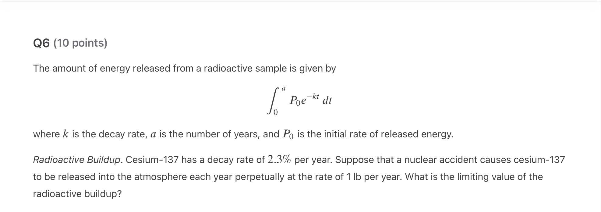 Solved Q6 (10 ﻿points)The amount of ﻿energy released from a | Chegg.com