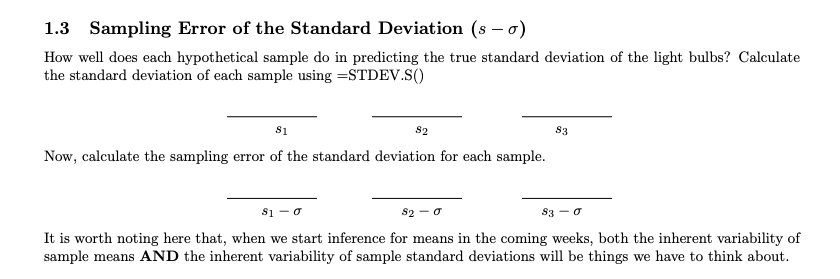 1.3 Sampling Error of the Standard Deviation (s−σ) | Chegg.com