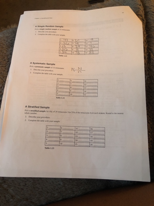 Stats ab 1.2 Sampling Experiment Class Time Names | Chegg.com