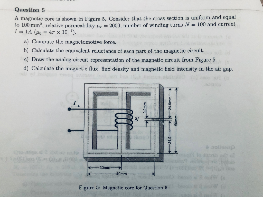 Solved Question 5 A magnetic core is shown in Figure 5. | Chegg.com