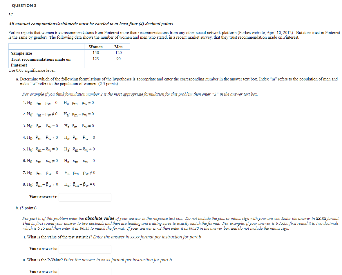Solved QUESTION 3 3C All manual computations arithmetic must | Chegg.com