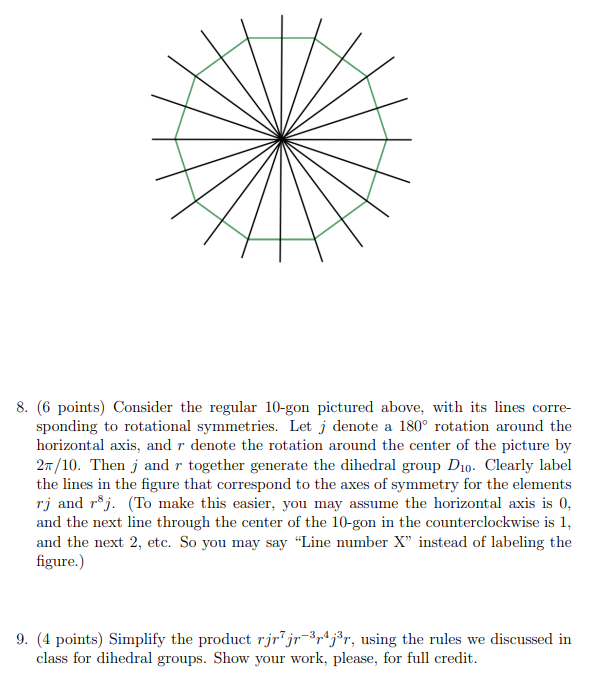 Solved 8 6 Points Consider The Regular 10 Gon Pictured