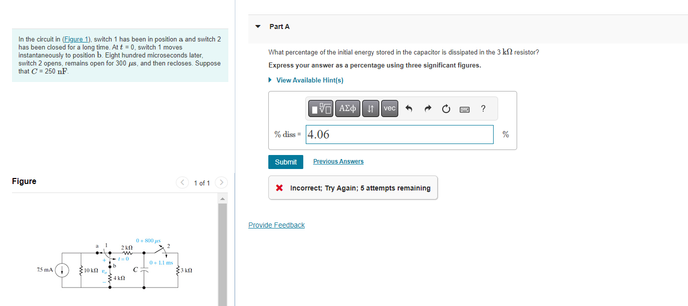 In the circuit in (Figure 1), switch 1 has been in | Chegg.com