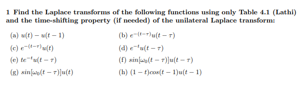 Solved 1 Find the Laplace transforms of the following | Chegg.com