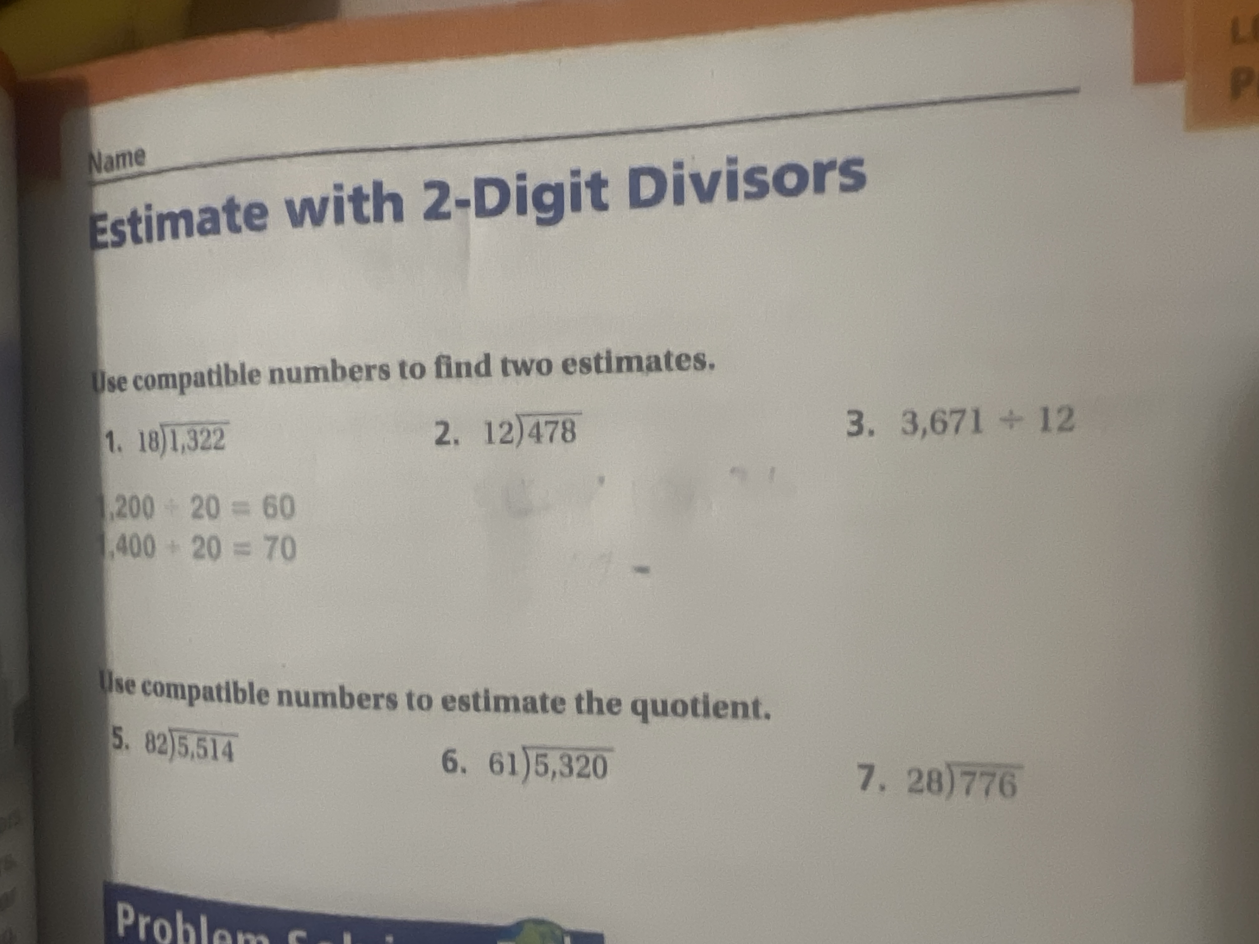 Solved Estimate with 2-Digit DivisorsUse compatible numbers | Chegg.com