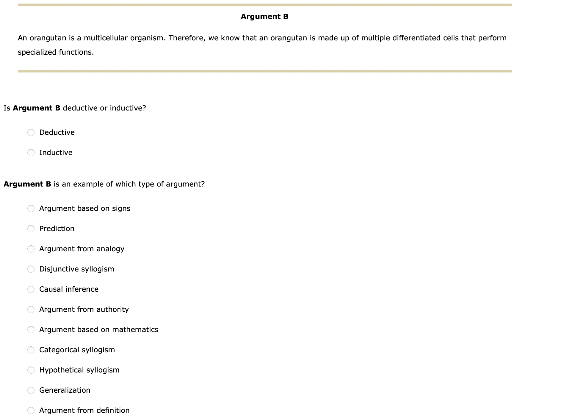 Is Argument A deductive or inductive? Deductive | Chegg.com