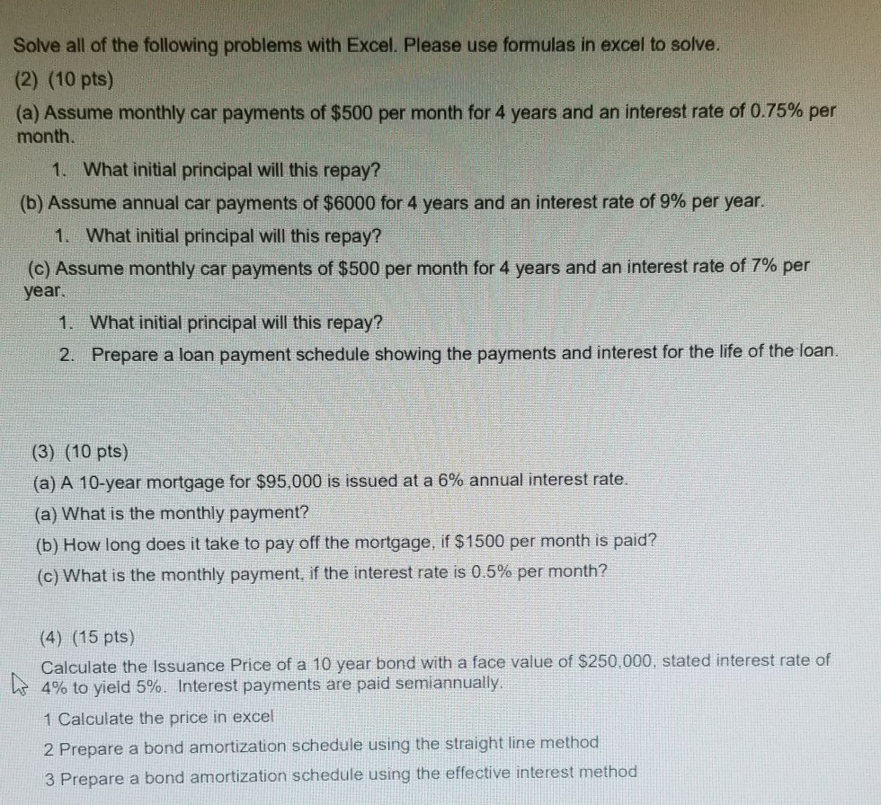 Solved Solve all of the following problems with Excel. | Chegg.com