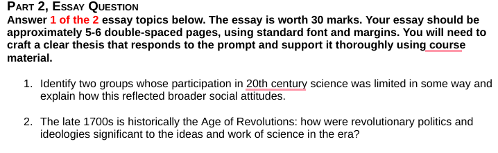 PART 2, ESSAY QUESTION Answer 1 of the 2 essay topics | Chegg.com