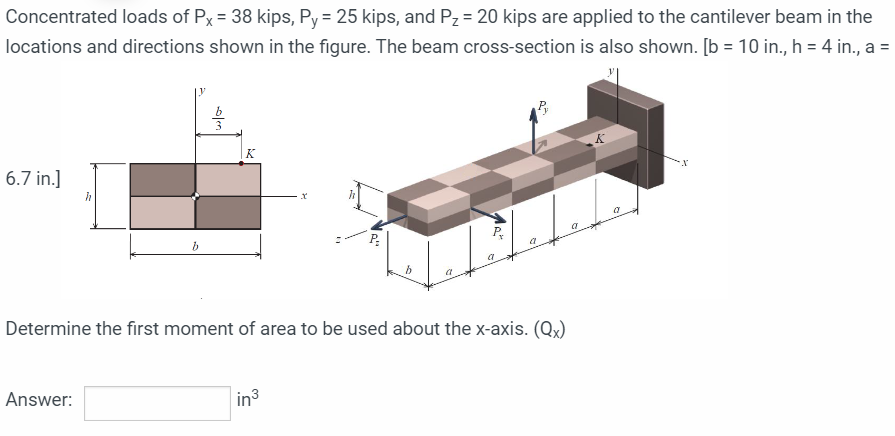 Solved Concentrated loads of Px=38kips,Py=25kips, and Pz=20 | Chegg.com