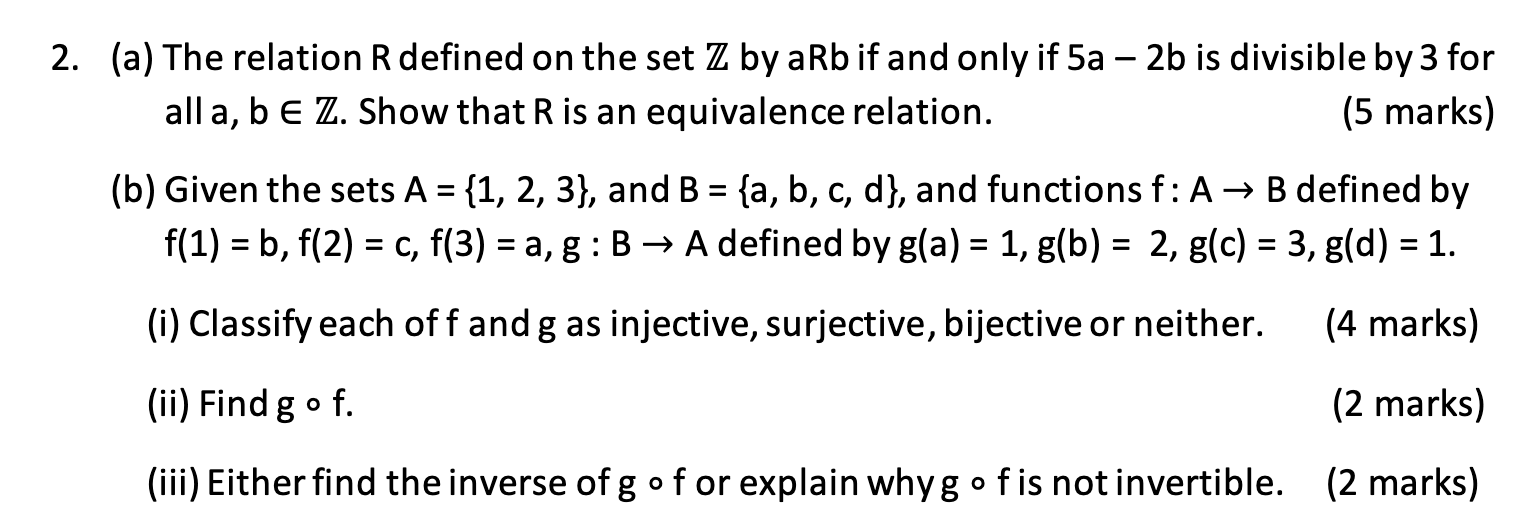 Solved 2. (a) The relation R defined on the set Z by aRb if | Chegg.com