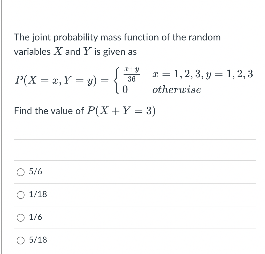 Solved The joint probability mass function of the random | Chegg.com