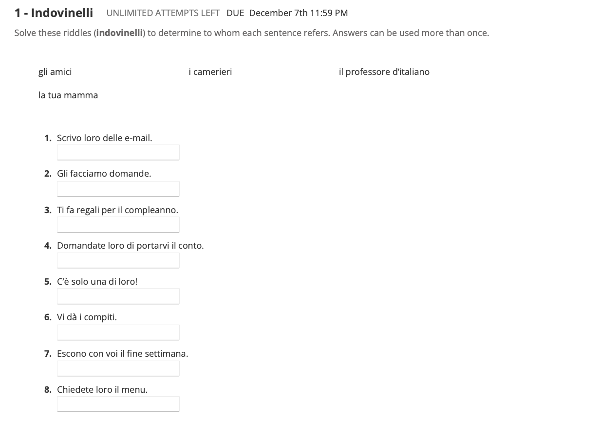 1 Indovinelli Unlimited Attempts Left Due December