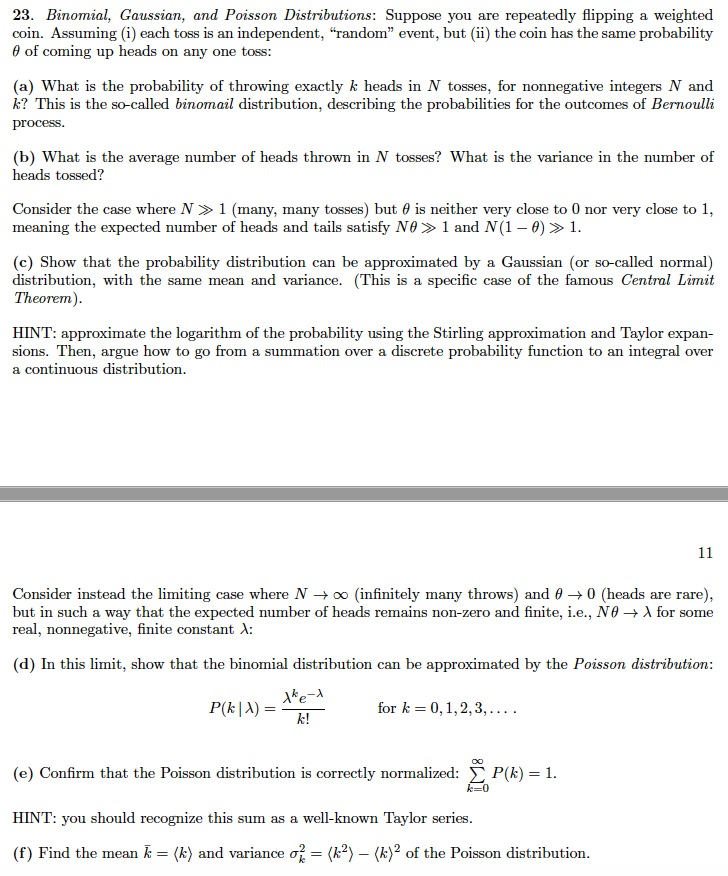 Solved 23. Binomial, Gaussian, and Poisson Distributions: | Chegg.com