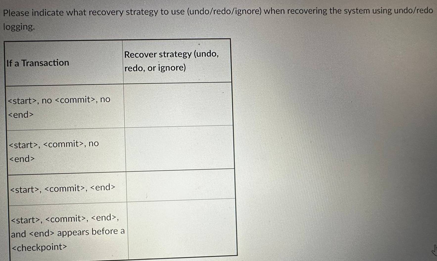 Solved Please indicate what recovery strategy to use | Chegg.com