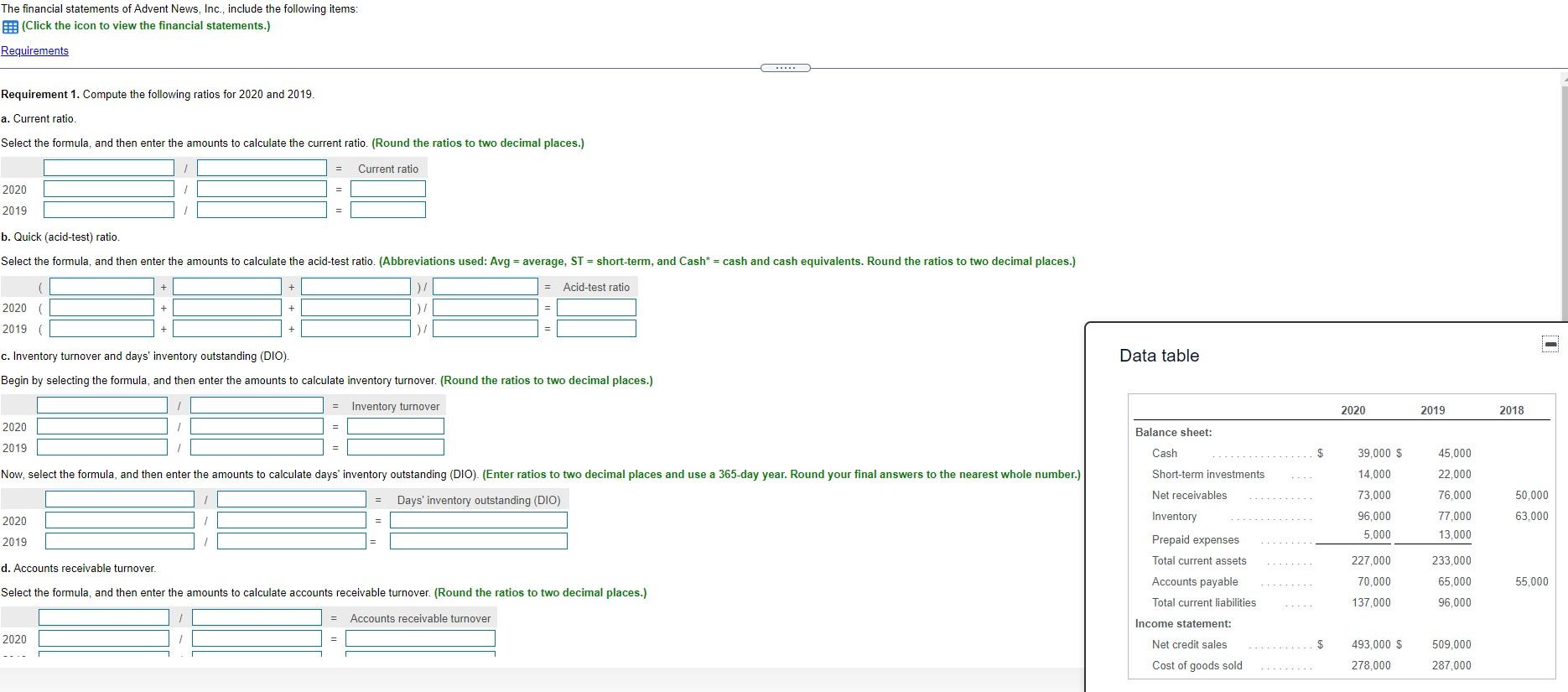 The financial statements of Advent News, Inc., | Chegg.com