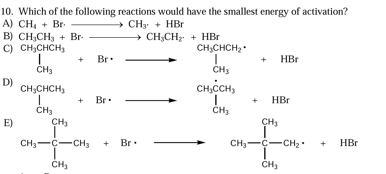 Which of the following reactions would have the | Chegg.com