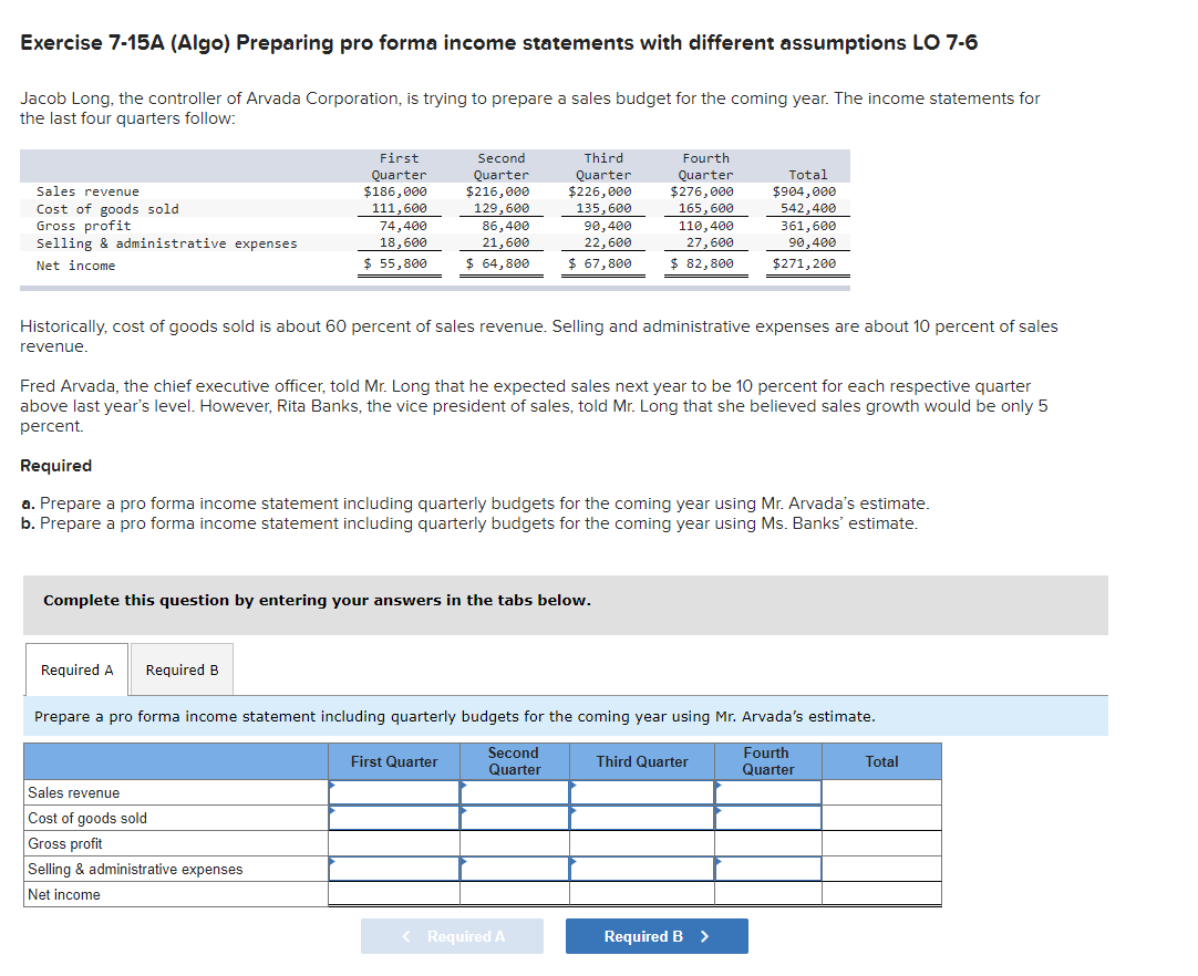 Solved Exercise 7-15A (Algo) Preparing pro forma income | Chegg.com