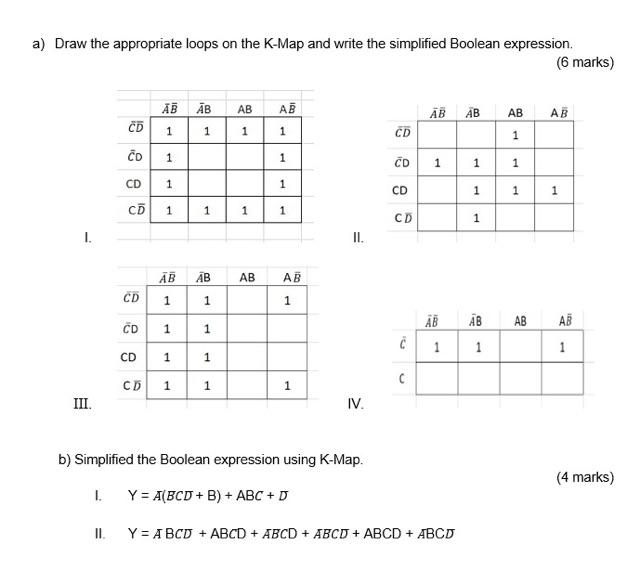 Solved a) Draw the appropriate loops on the K-Map and write | Chegg.com