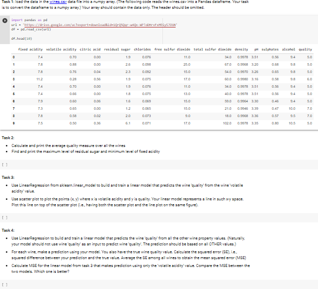 Solved Task 1: load the data in the wines.csv data file into | Chegg.com
