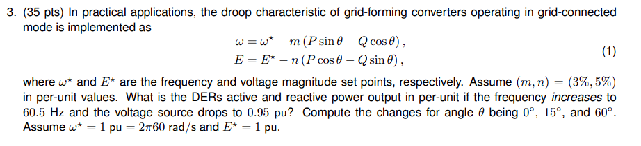 Solved 3. (35 pts) In practical applications, the droop | Chegg.com