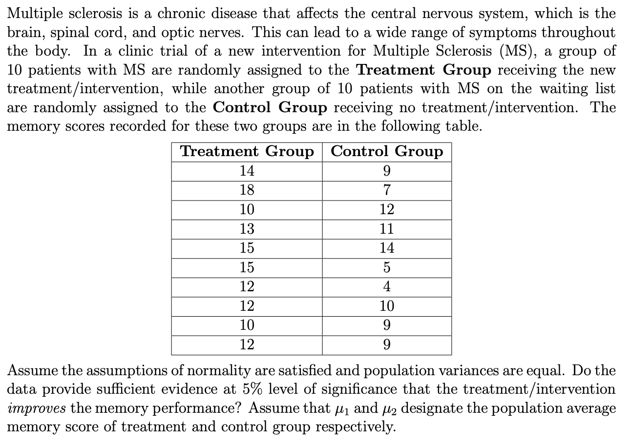 Solved Multiple sclerosis is a chronic disease that affects | Chegg.com
