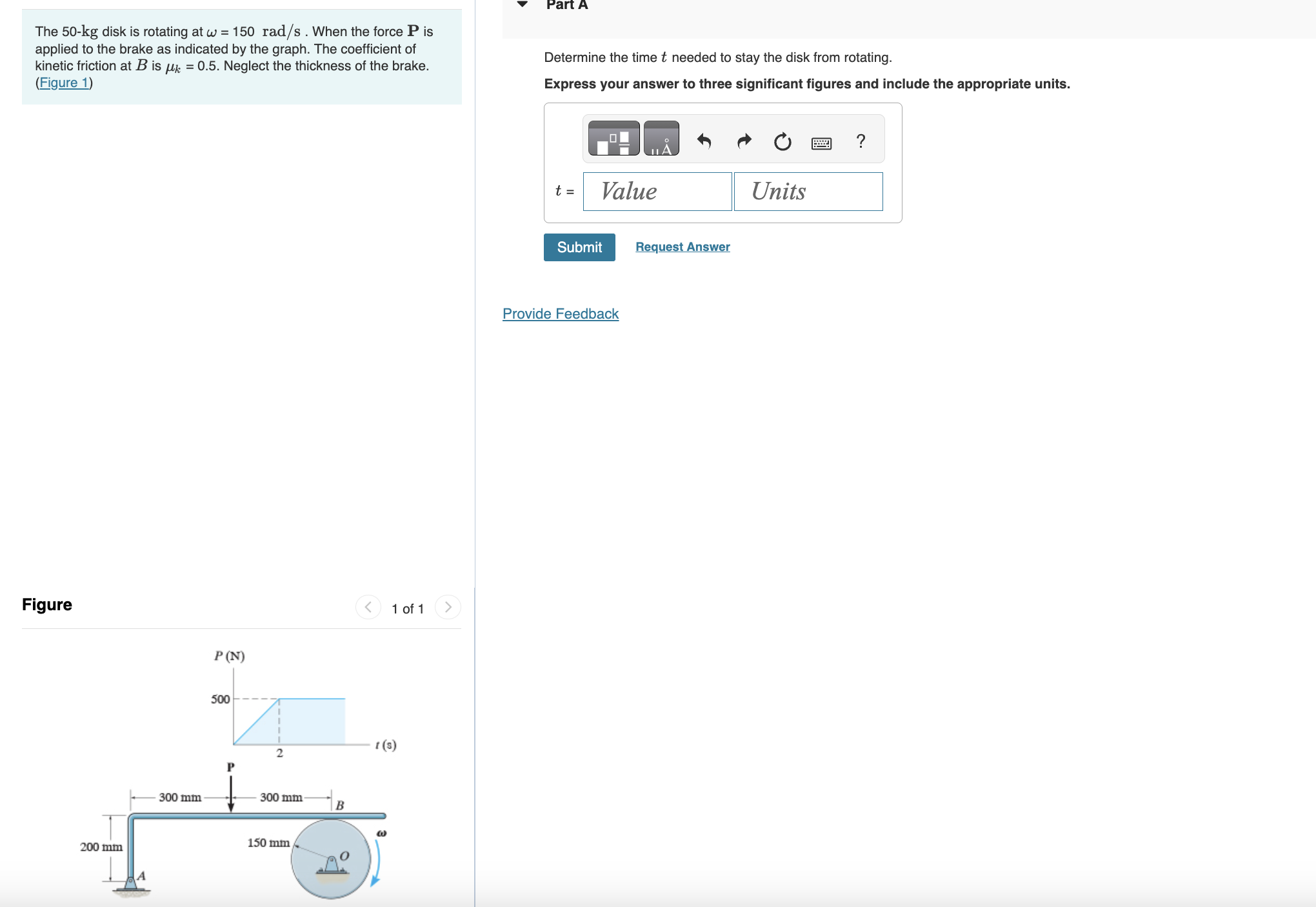 Solved The 50-kg ﻿disk is rotating at ω=150rads. ﻿When the | Chegg.com