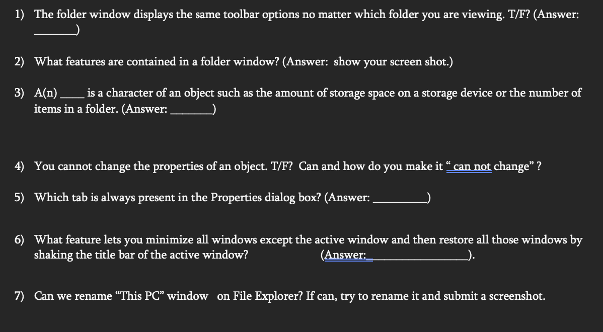 Solved 1) The folder window displays the same toolbar | Chegg.com