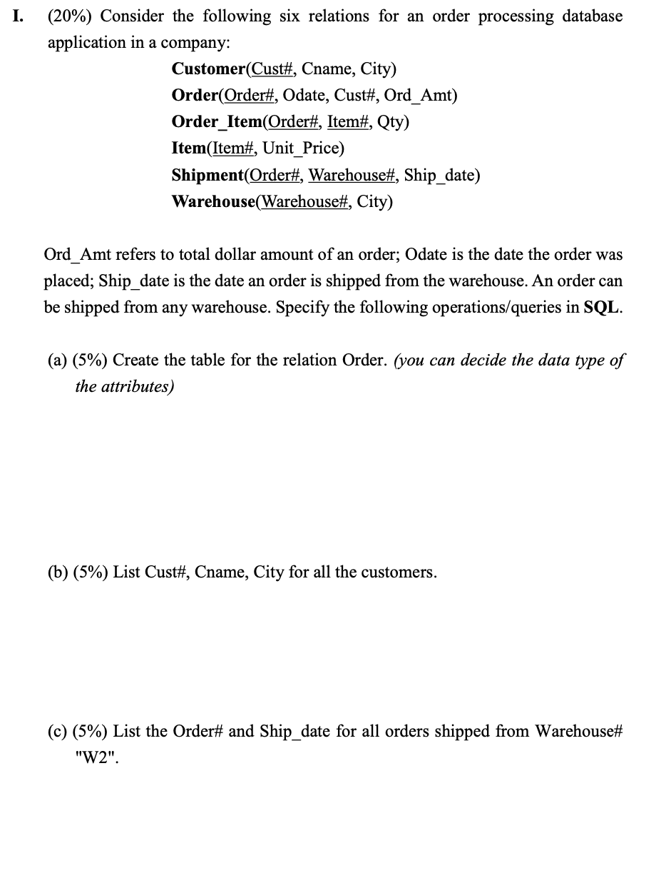 Solved I. (20%) Consider the following six relations for an | Chegg.com