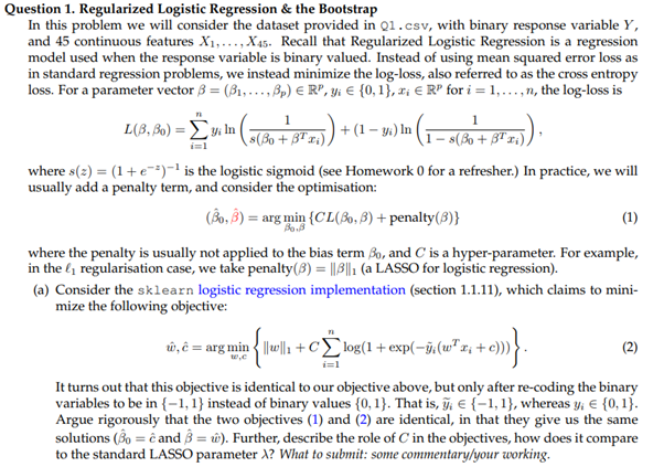 Solved i=1 Question 1. Regularized Logistic Regression & the | Chegg.com