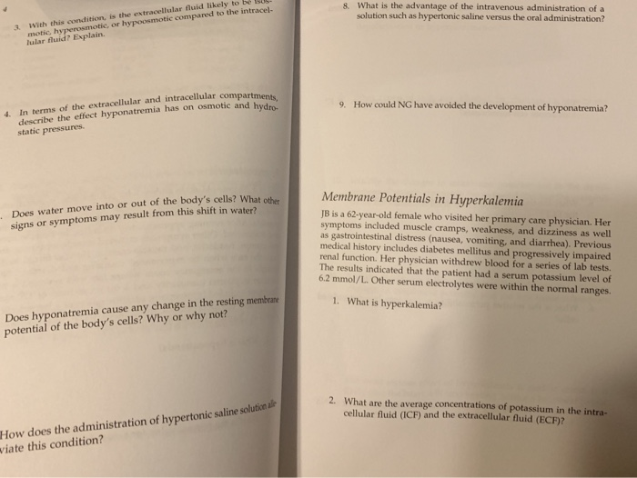 Solved Hyponatremia NG is a 24-year-old male athlete who ran | Chegg.com
